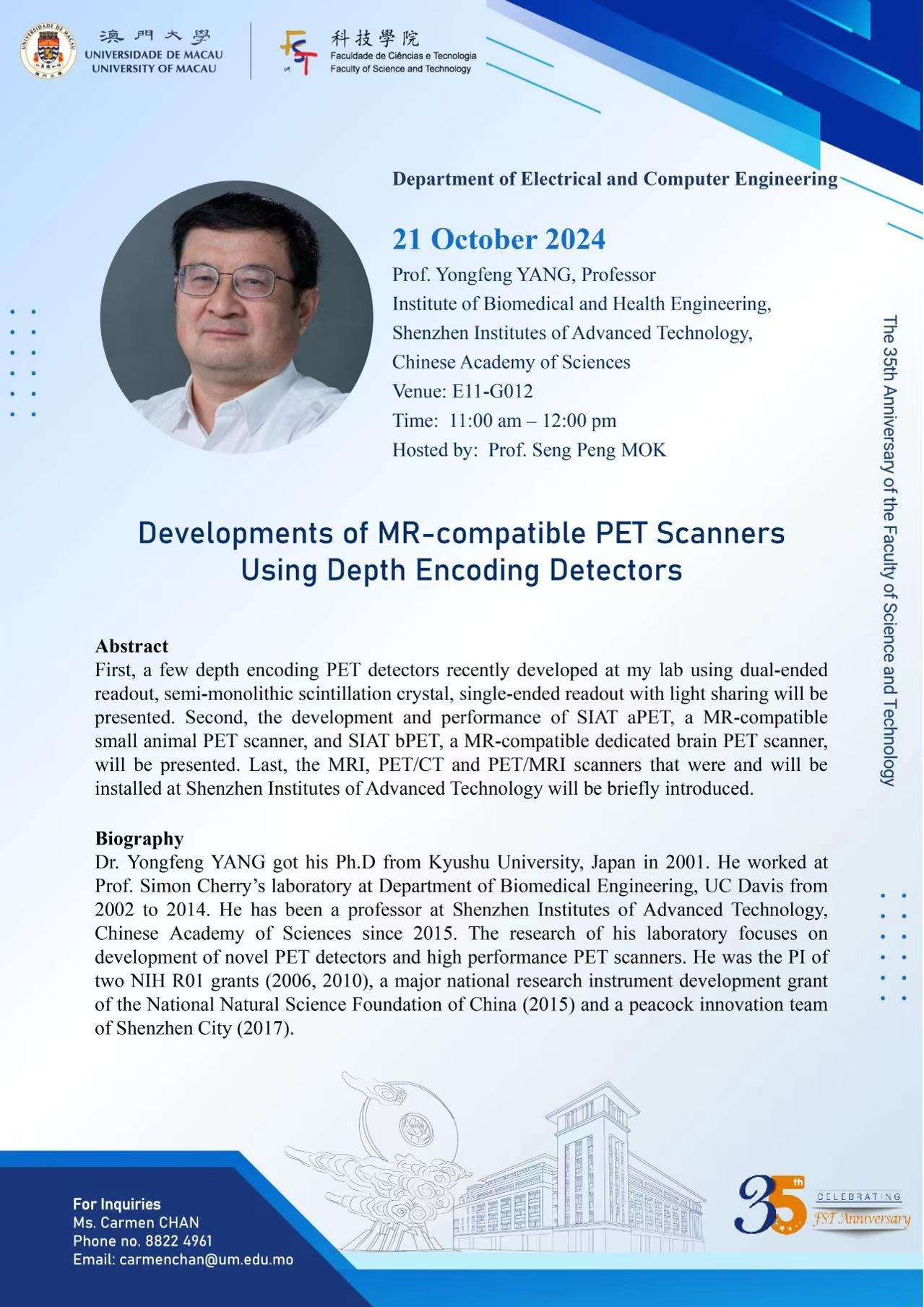Seminar "Development of MR-compatible PET Scanners Using Depth Encoding Detectors" - Biomedical ...